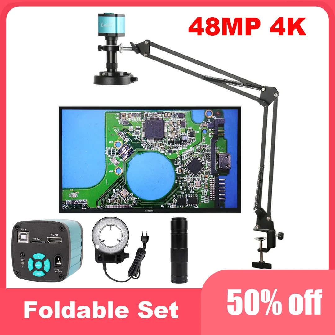 48MP 4K 1080P HDMI USB Industrial Video Microscope Camera 150X Zoom C ...
