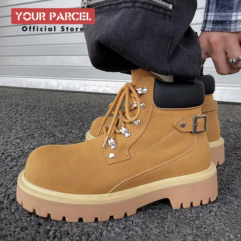 Botas-Martin-cl-ssicas-para-homens-Aumento-de-altura-amarela-Solado ...