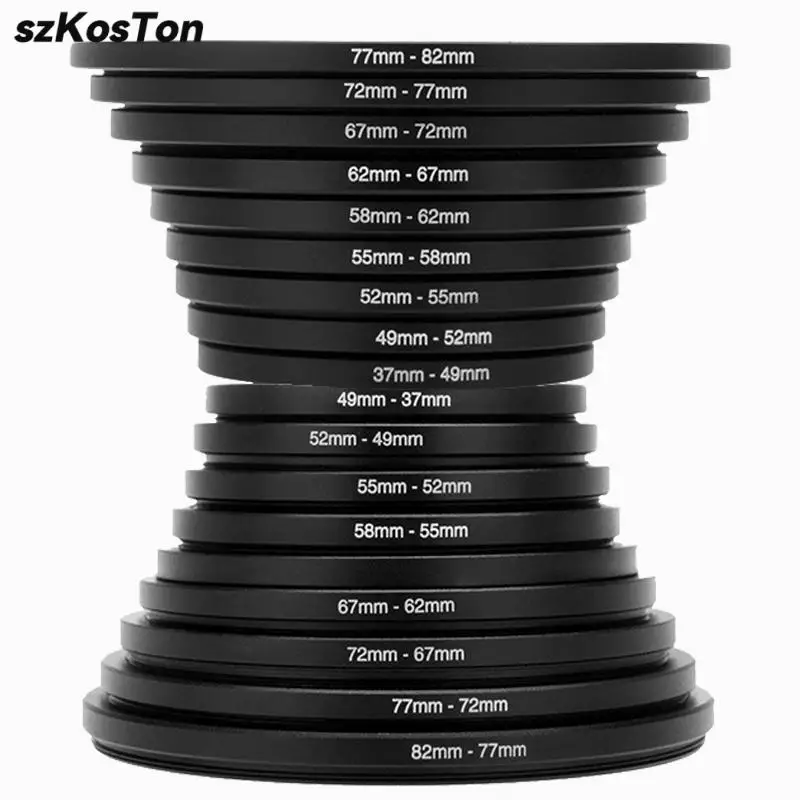9/18Pcs Camera Lens Filter Step Up & Down Ring Adapter Metal Filter ...