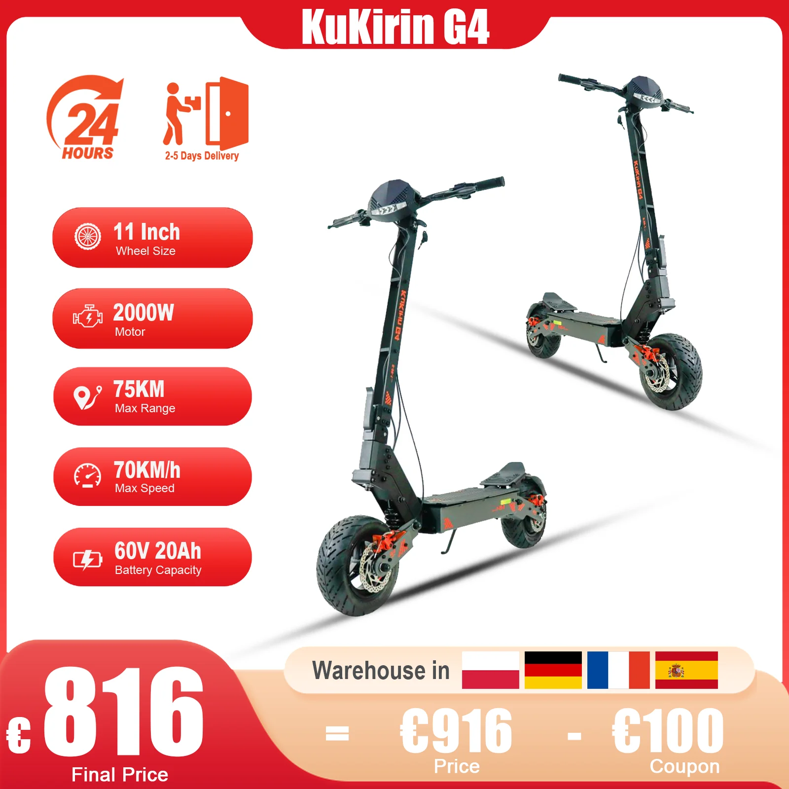 KUKIRIN G4 Off-road Electric Scooter High Performance 11Inch Tyres ...