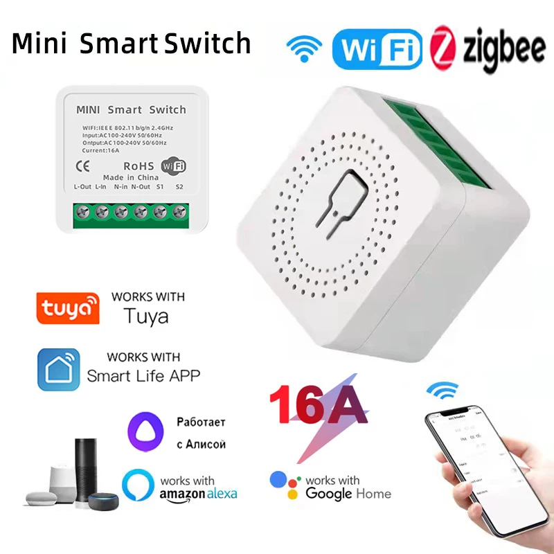 Mini Wifi Smart Switch Zigbee Light Switches 16A 2 Wage Control Home ...