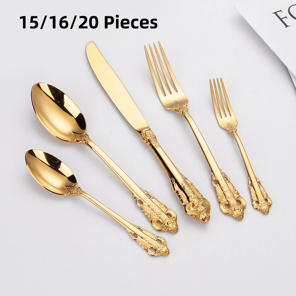 Gold-Plated-Cutlery-Western-Luxury-Tableware-Stainless-Steel-Knife-Fork ...
