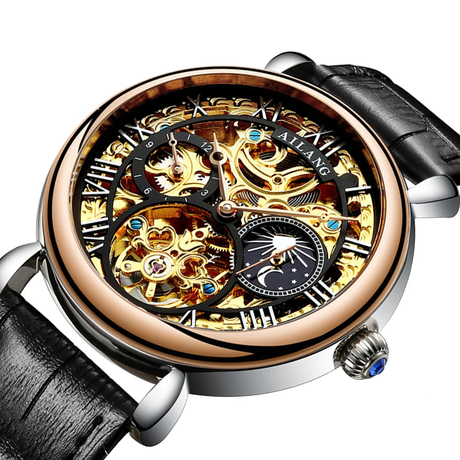 AILANG Classic Design Moon Phase Men Steampunk Automatic Mechanical ...