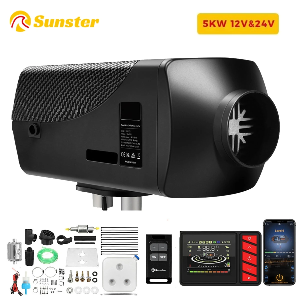 Sunster-12V-24V-Heater-For-Car-5KW-Diesel-Air-Heater-WithTwo-Silencers ...