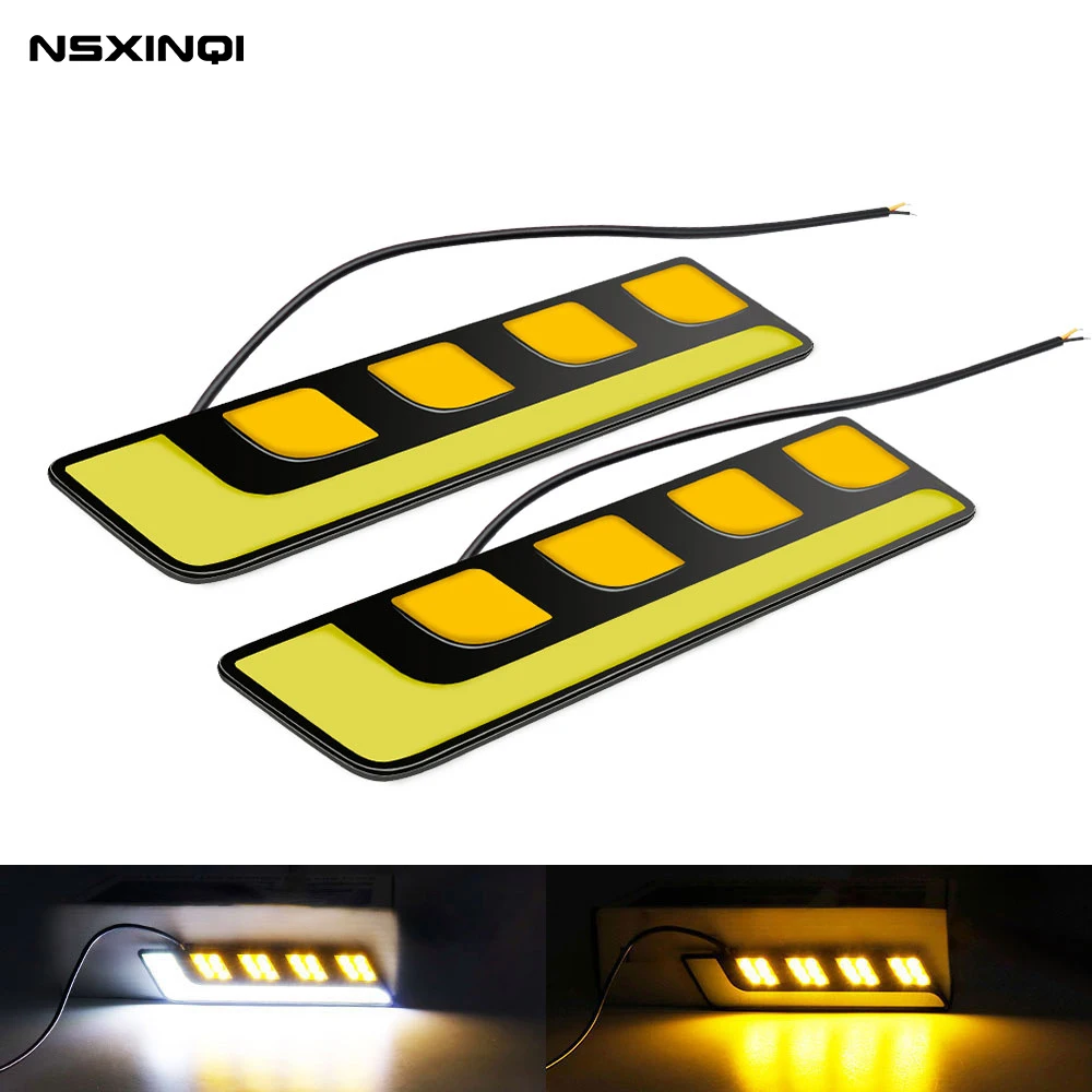 2Pcs-Car-Light-Assembly-DRL-Led-COB-Daytime-Running-Lights-White-Yellow ...