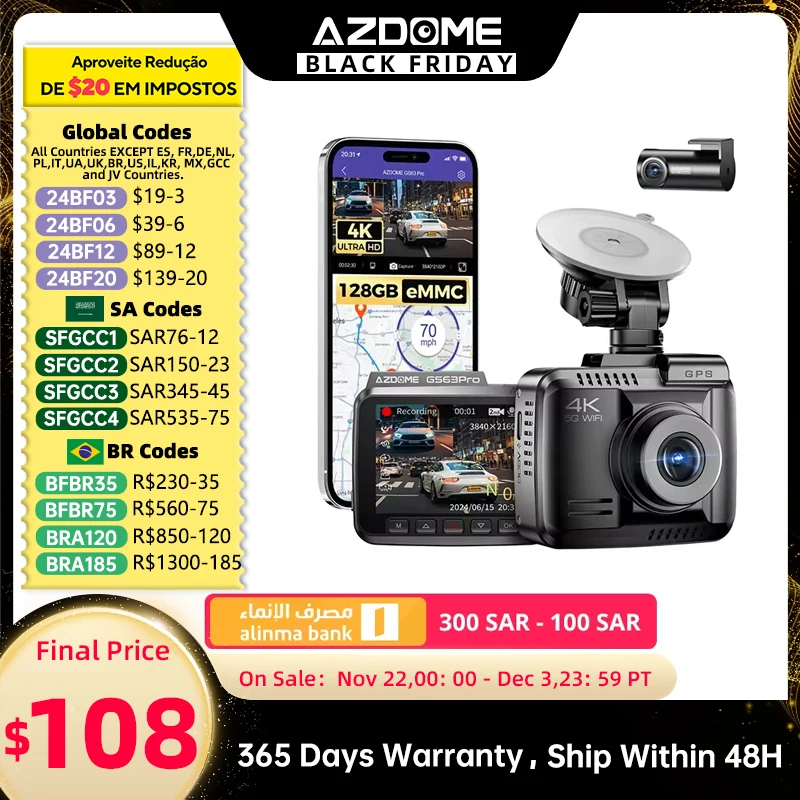 AZDOME-GS63pro-4K-Dash-Cam-Front-and-Rear-128GB-eMMC-ADAS-Smart-Dash ...