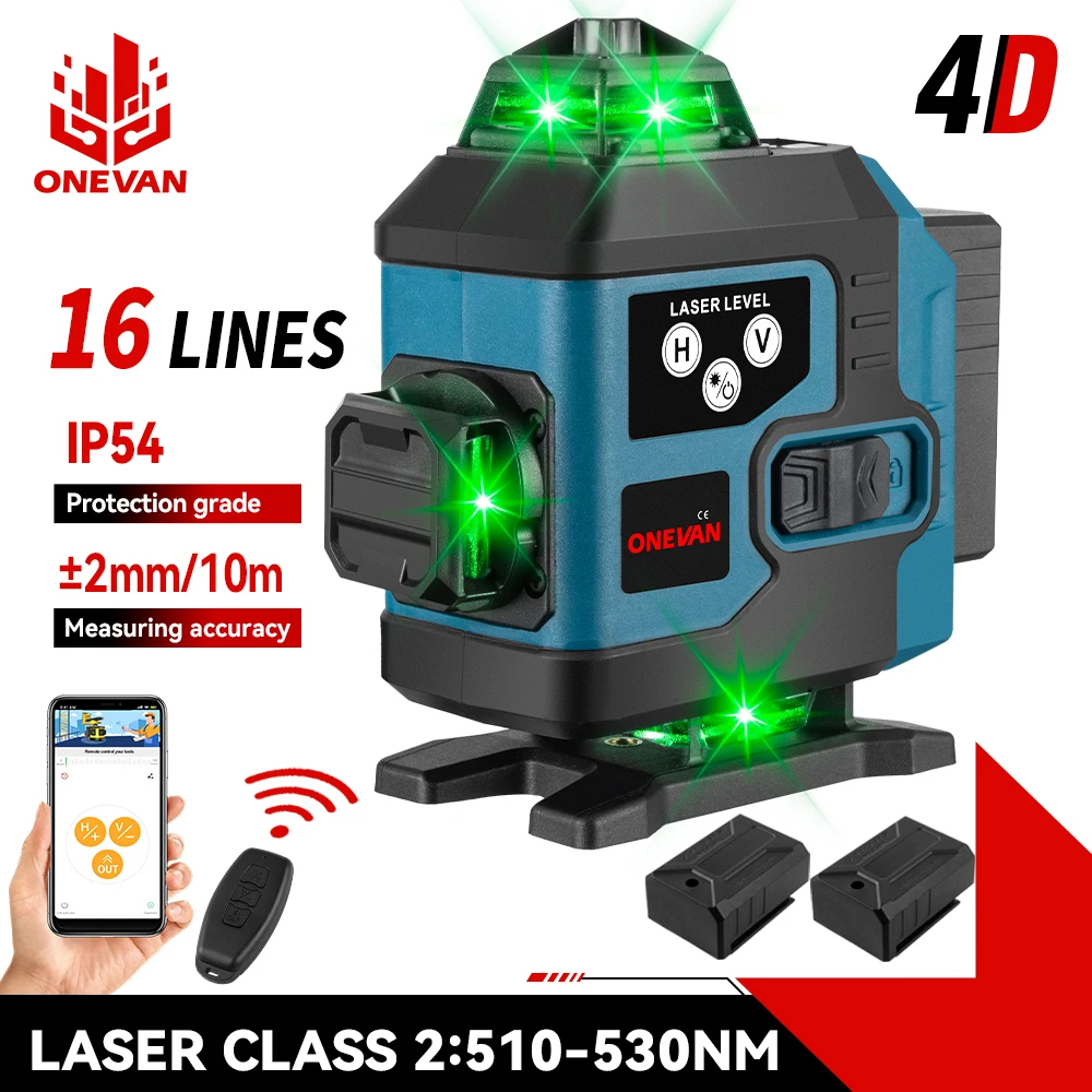 ONEVAN-16-Lines-4D-Laser-Level-Green-Line-Self-Leveling-360-Horizontal ...