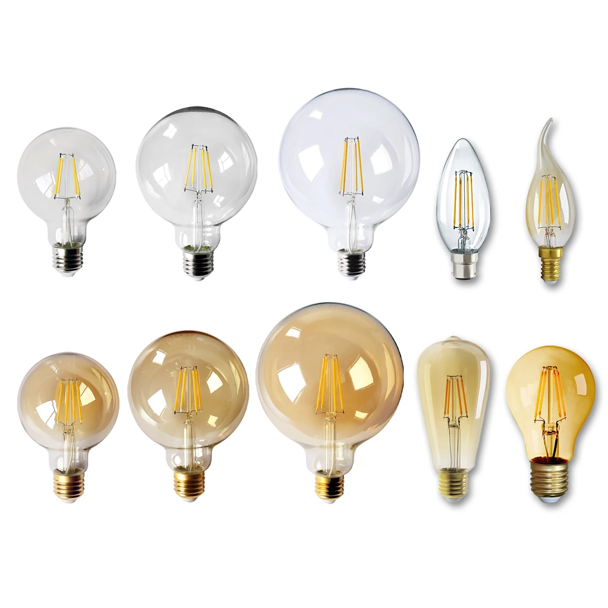 2PCS Energy-saving LED Filament Bulb 220V E14 E27 B22 Warm White Glass ...