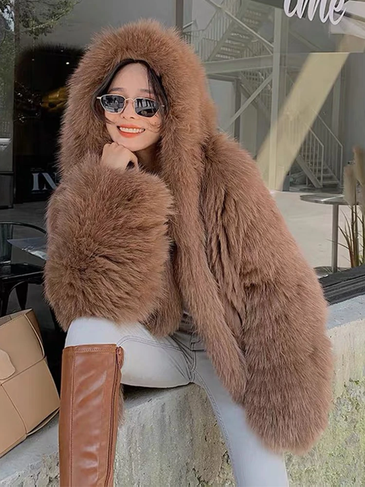 New Arrival Women Winter Thick Fluffy Real Fox Fur Loose Oversize Coat ...