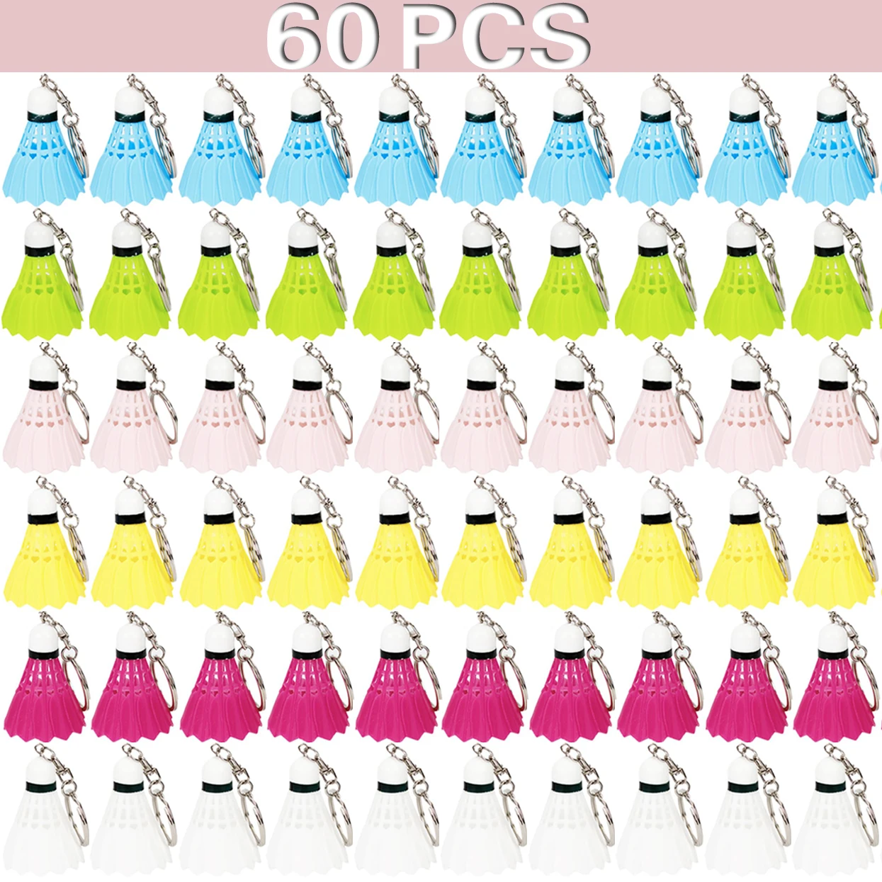 60Pcs-6-Colors-Cute-Badminton-Keychain-Keyring-Car-Holder-Bag-Pendant ...