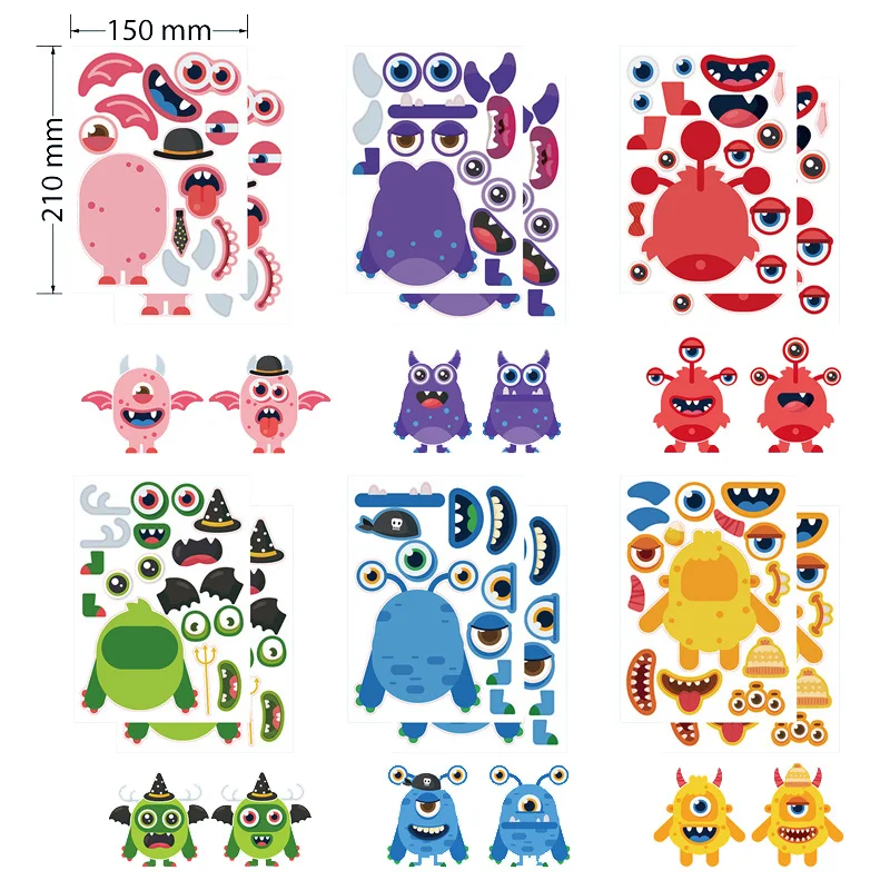 Stickers Children Puzzle | Stickers Face Monsters | Face Sticker ...