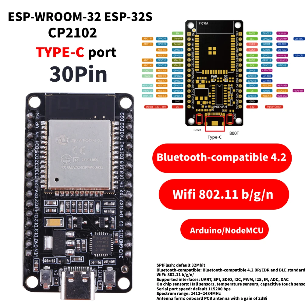 Type-c-Mirco-USB-ESP-WROOM-32-Development-Board-Esp32-38-pin-30pin-WiFi ...