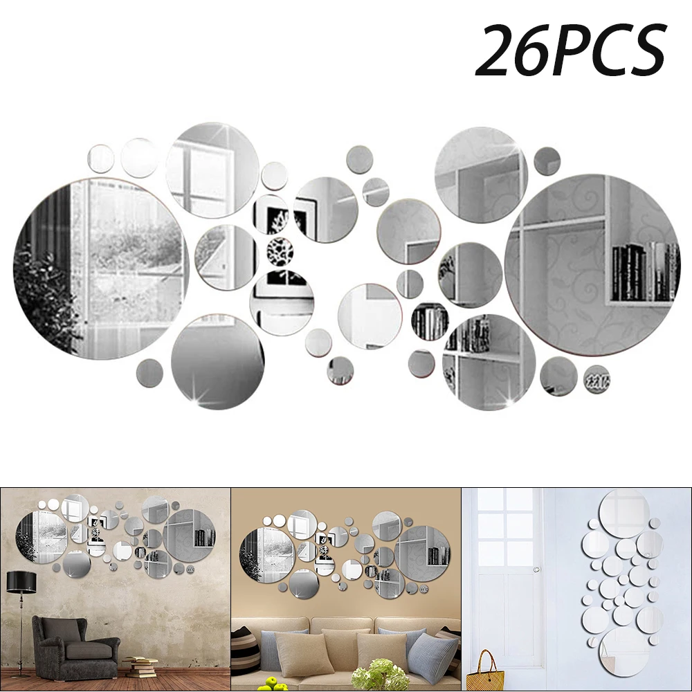 26pcs-Silver-Acrylic-Mirror-Wall-Sticker-Round-Mirror-Decal-DIY ...