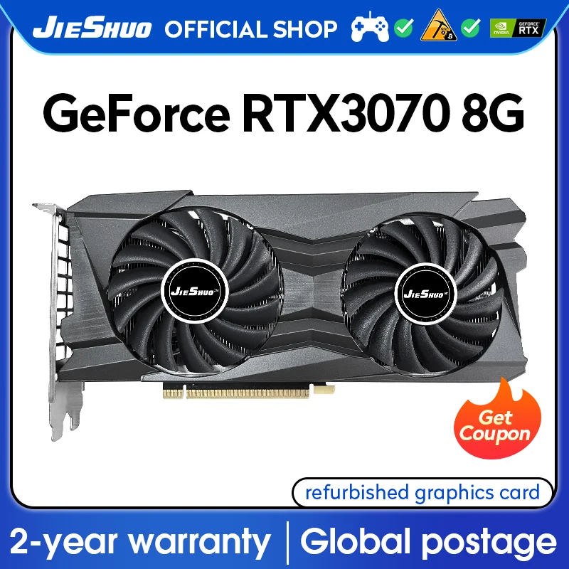 JIESHUO RTX 3070 8G Placa Gráfica de Vídeo 256 Bit GDDR6 NVIDIA GPU rtx3070 8gb Suporta ...