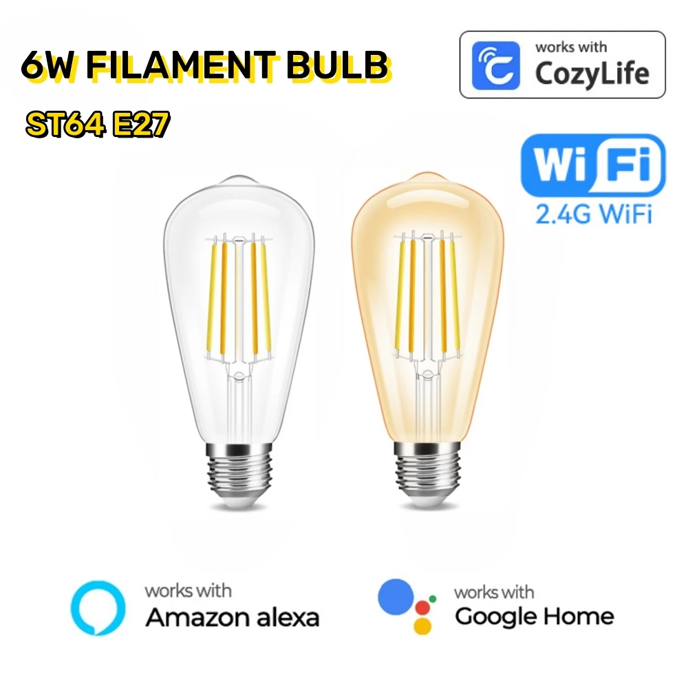 2pcs-Lot-CozyLife-APP-WiFi-Smart-Filament-Bulb-ST64-E27-Retro-Warm ...