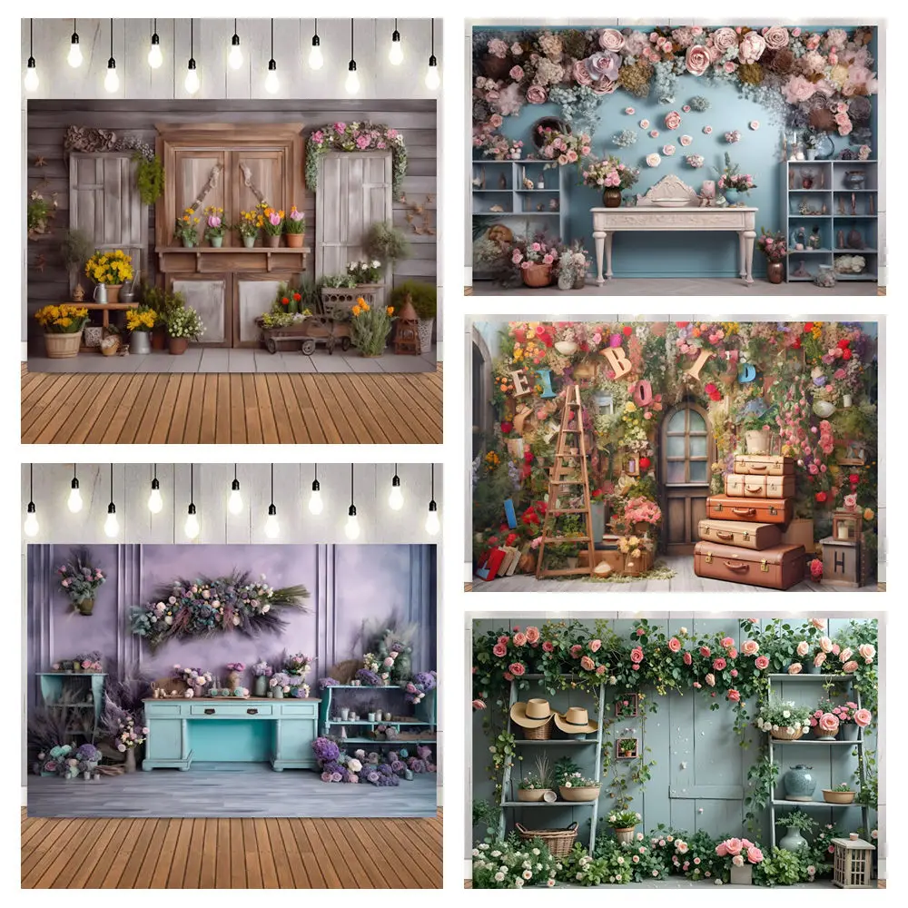 Vintage Floral Shop Scenery Photo Backdrop Elegant Spring Interior ...