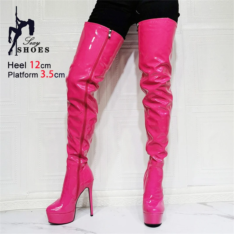 Botas hasta el muslo con cremallera lateral para mujer, tacones altos ...