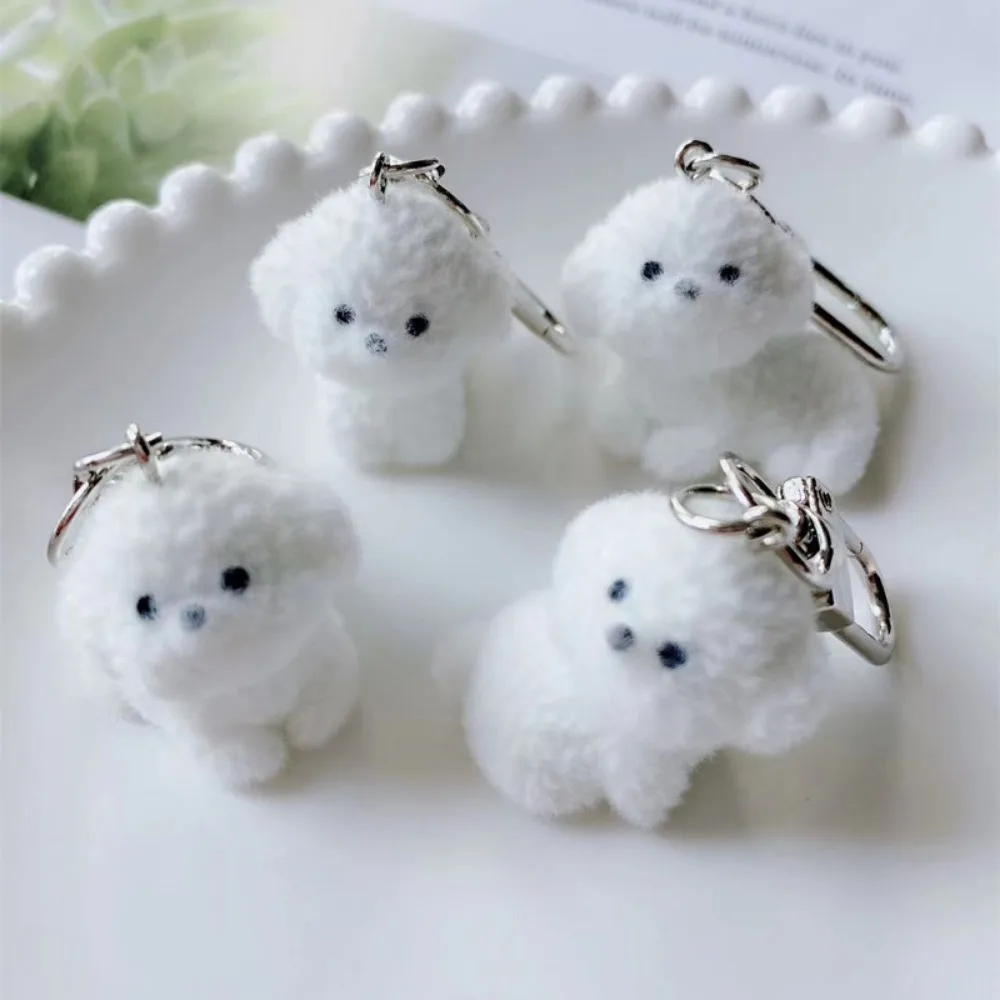 3D-Cartoon-White-Dog-Keychain-Cute-Flocked-Puppy-Animal-Keyring-Bag ...