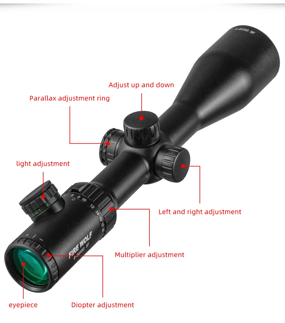 Fire Wolf 4-20X50 SF Riflescope Hunting Optics Scopes Adjustable Red ...