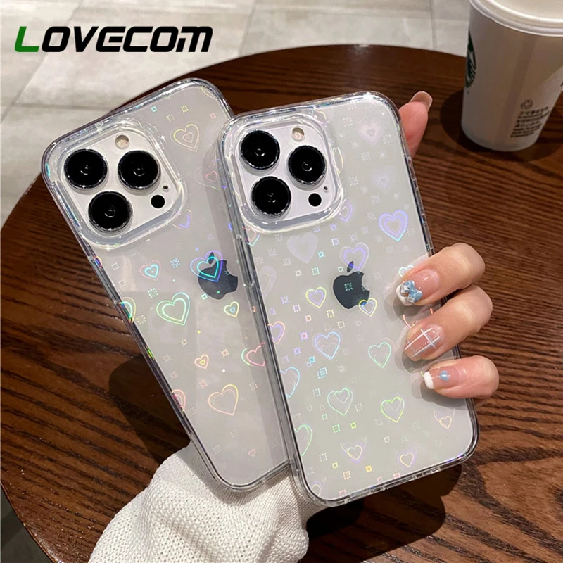Luxury-Holographic-Heart-Clear-Phone-Case-For-iPhone-15-Pro-Max-14-13 ...