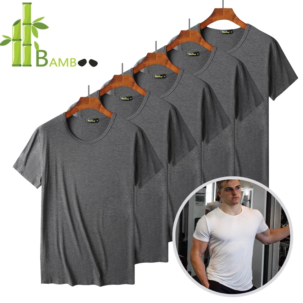 5-Pack-Lot-Comfy-Bamboo-Fiber-T-Shirt-For-Men-Breathable-Crew-Neck-Slim ...
