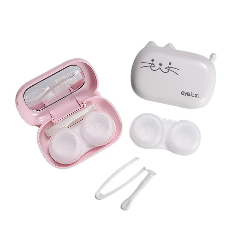 Cute-Cat-Face-Prints-Contact-Lens-Case-with-Mirror-Contact-Applicator ...