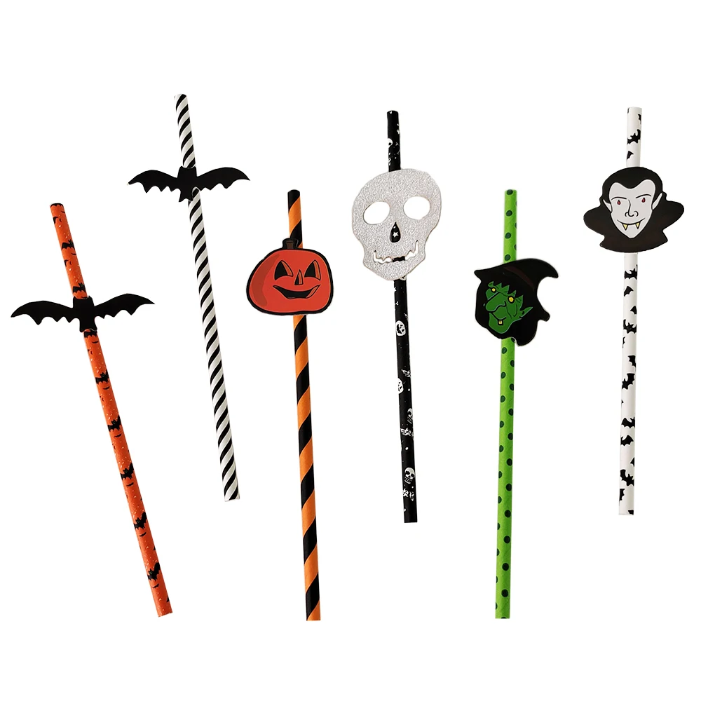 25Pcs-Halloween-Paper-Straws-Pumpkin-Bat-Ghost-Skeleton-Witch-Drinking ...