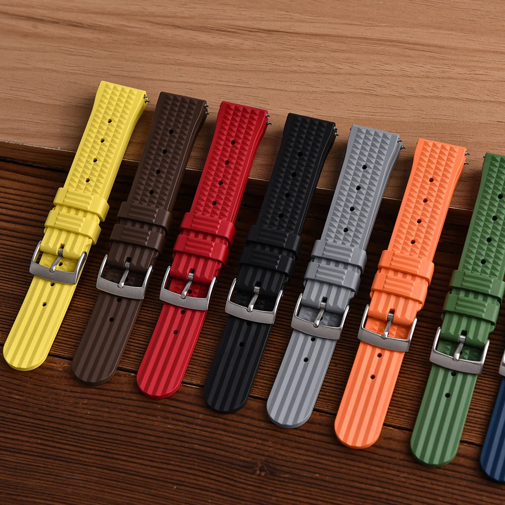 FKM Rubber Waffle Watch Strap 20mm 22mm Fluororubber Universal Diver ...