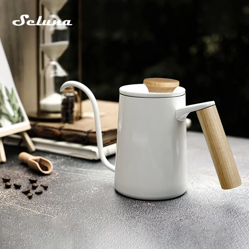 600ml-Stainless-Steel-Gooseneck-Drip-Coffee-Kettle-Wood-Handle-Barista ...