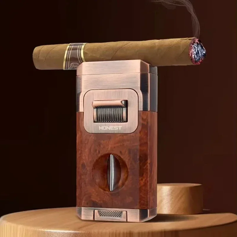 Metal High-end Cigar Lighter with Unique Wind Proof V-shaped Cutting ...