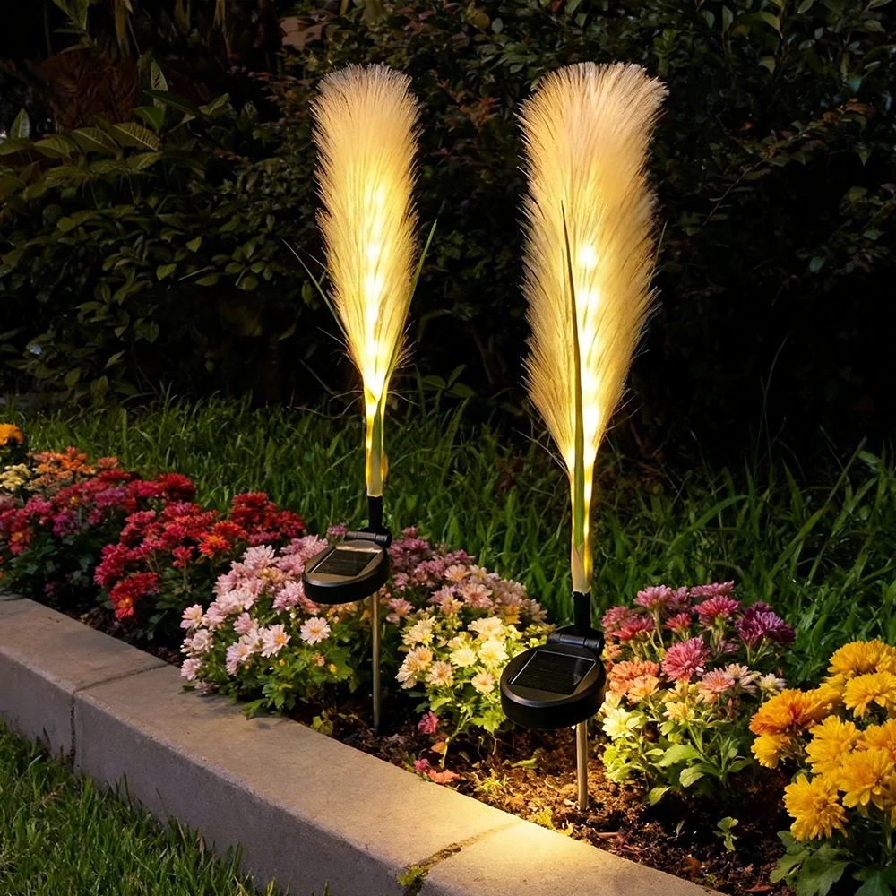 2pcs Solar Garden Lights Outdoor, Solar Fluffy Reed Lights Solar ...
