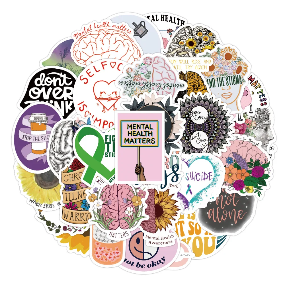 50-100Pcs-INS-Cartoon-Mental-Health-Mattess-Stickers-PVC-Waterproof ...