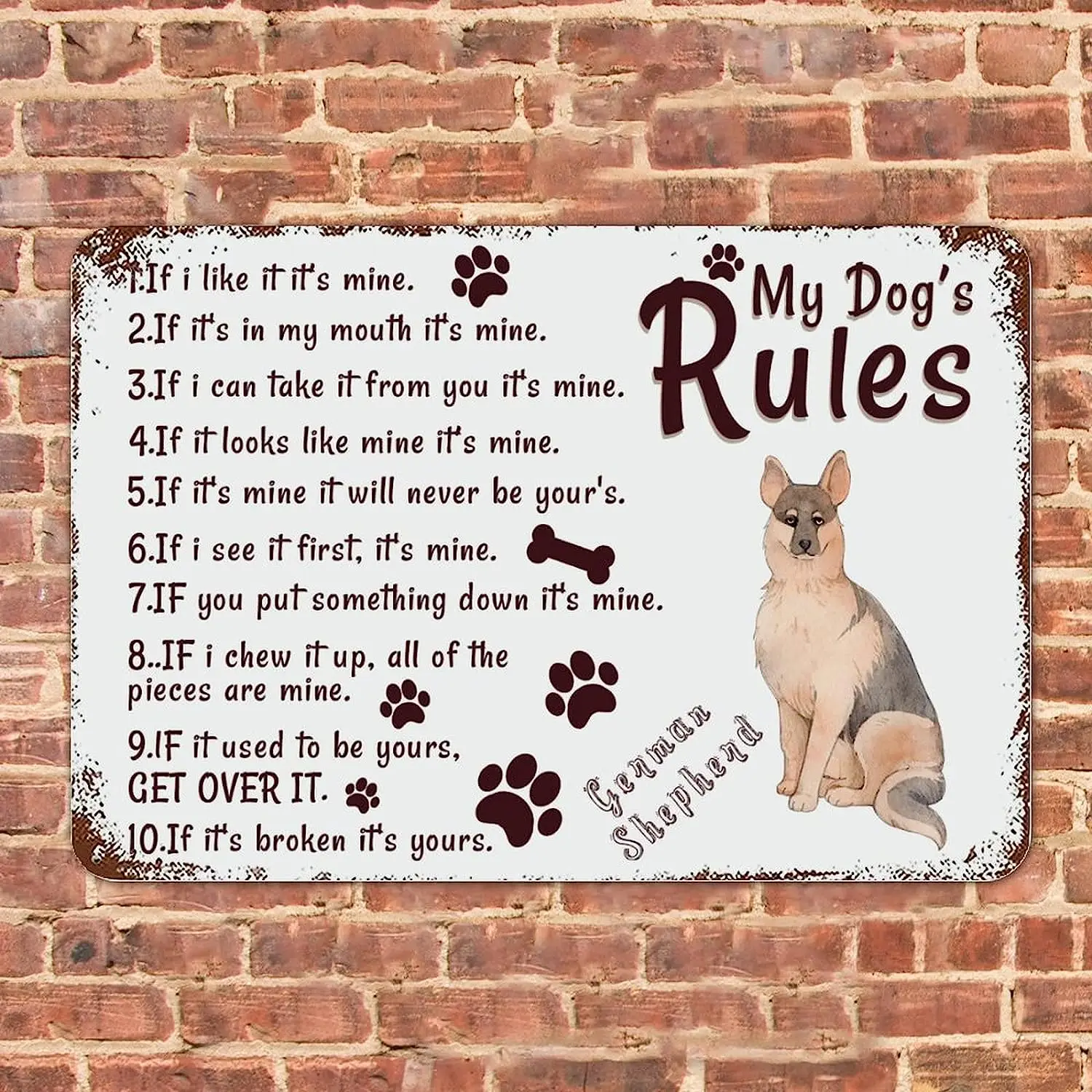 German Shepherd Metal Tin Sign My Dog Rules Retro Metal Sign Funny Dog ...