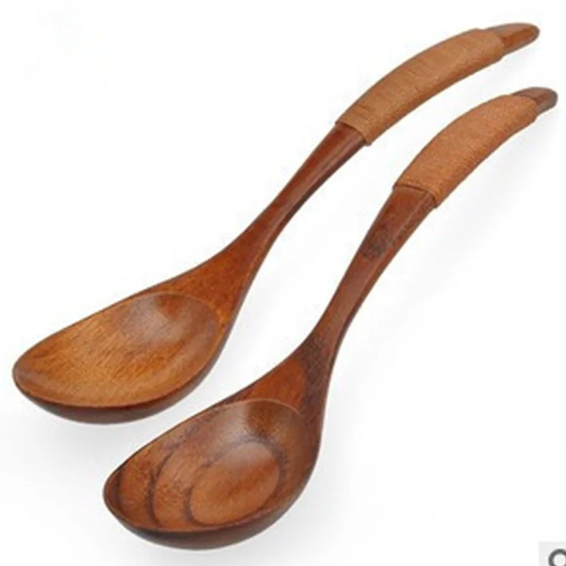 18cm-Natural-Wood-Long-Handled-Rice-Soup-Cooking-Spoons-Big-Ladle-Hot ...