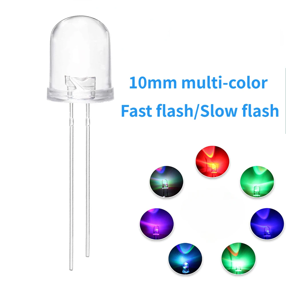 10PCS-10mm-LED-Diodes-Multicolor-Super-Bright-Light-Fast-flash-Slow ...