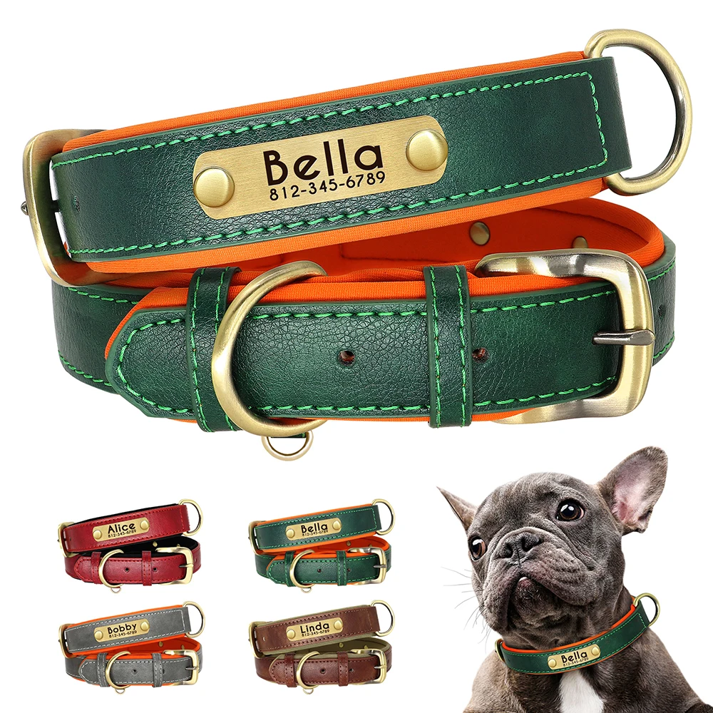 Aangepaste Lederen Id Naamplaat Halsband Zachte Gewatteerde Honden aangepaste-lederen-id-naamplaat-halsband-zachte-gewatteerde-honden