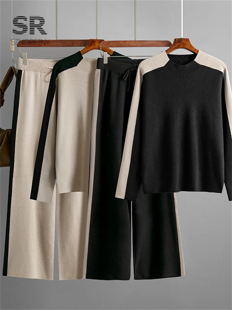 Sing-reiny-Strick-zweiteilige-Sets-Frauen-Winter-Langarm-o-Hals-Top ...