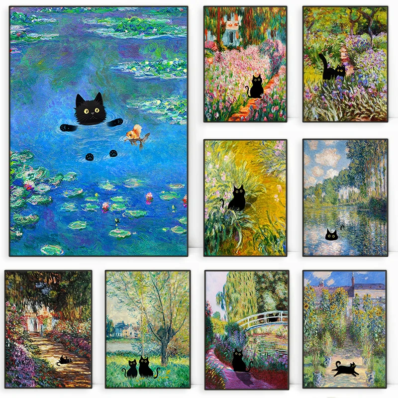 Claude-Monet-Artworks-Interesting-Cute-Black-Cat-Lotus-Pond-Poster ...