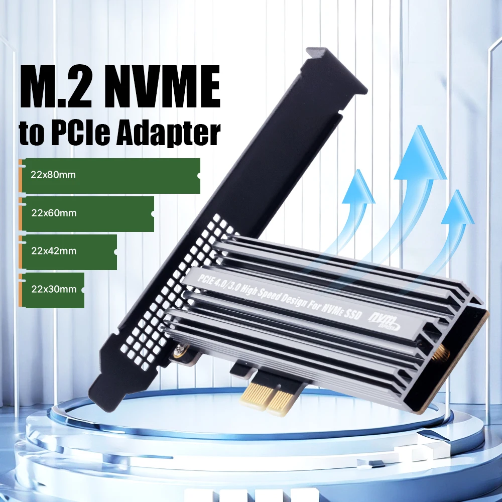 M.2 NVMe SSD to PCIe 4.0 x1 Adapter with Aluminum Heat Sink, High-Speed ...