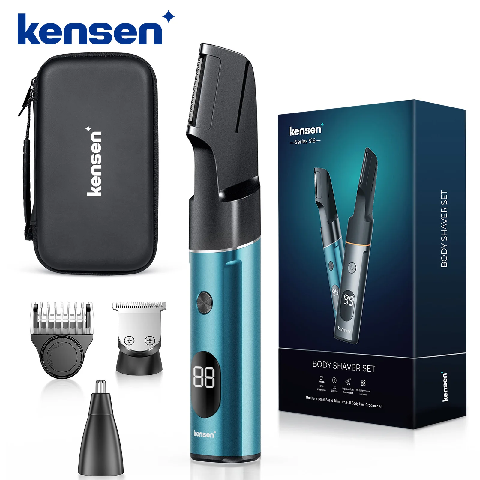 Kensen S16 Professional Body Hair Trimmer Kit for Men LED Display ...