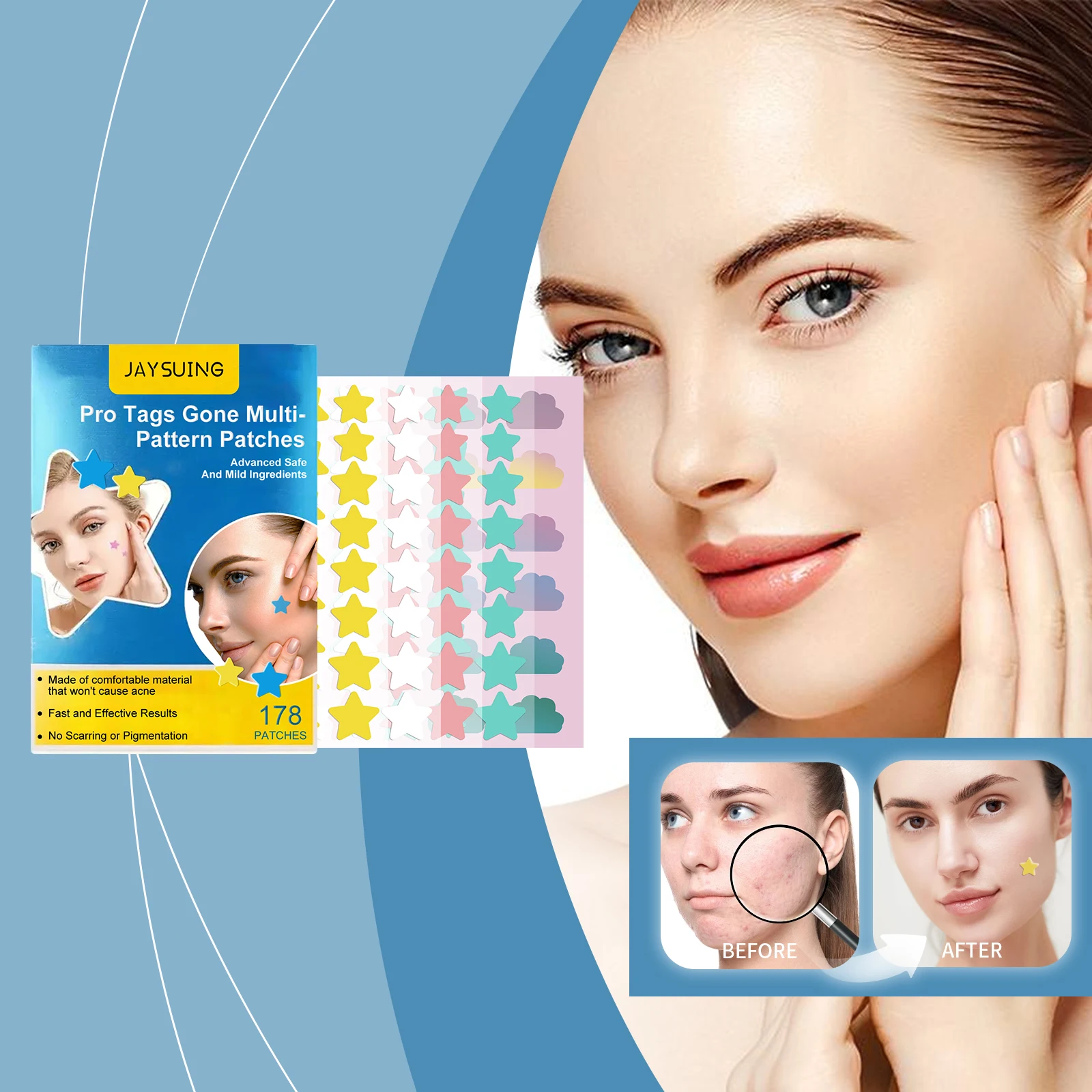 178PCS Color Pimple Patch Acne Patches Shape Stars and Clouds Acne Dots ...