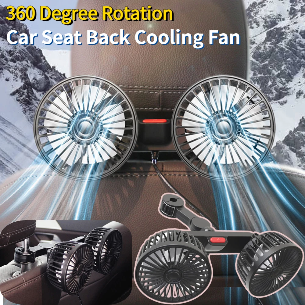 Car Fan Dual Head Clip Car Fan 360 Degree Rotatable Car Back Seat 5V ...