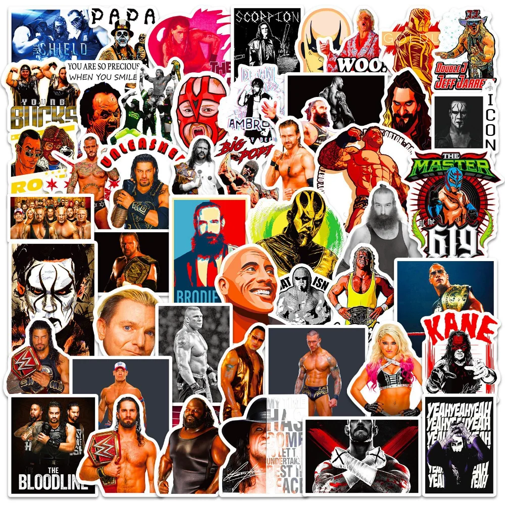 10-50pcs-WWE-Stationery-Sticker-For-Car-Laptop-PVC-Backpack-Home-Decal ...