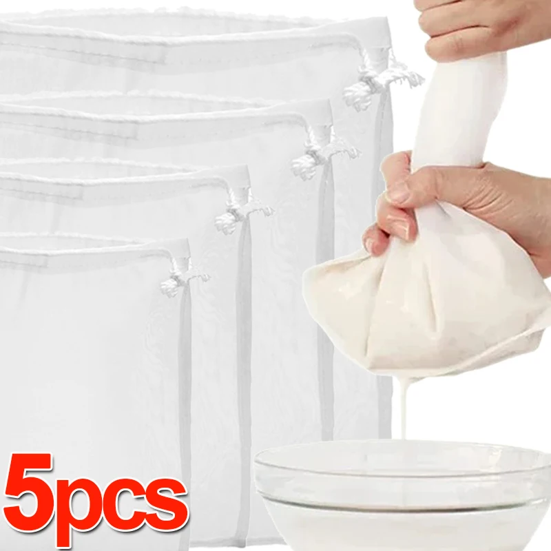 1-5PCS-Reusable-Nylon-Filter-Bags-Milk-Yogurt-Soybean-Fruit-Juice ...