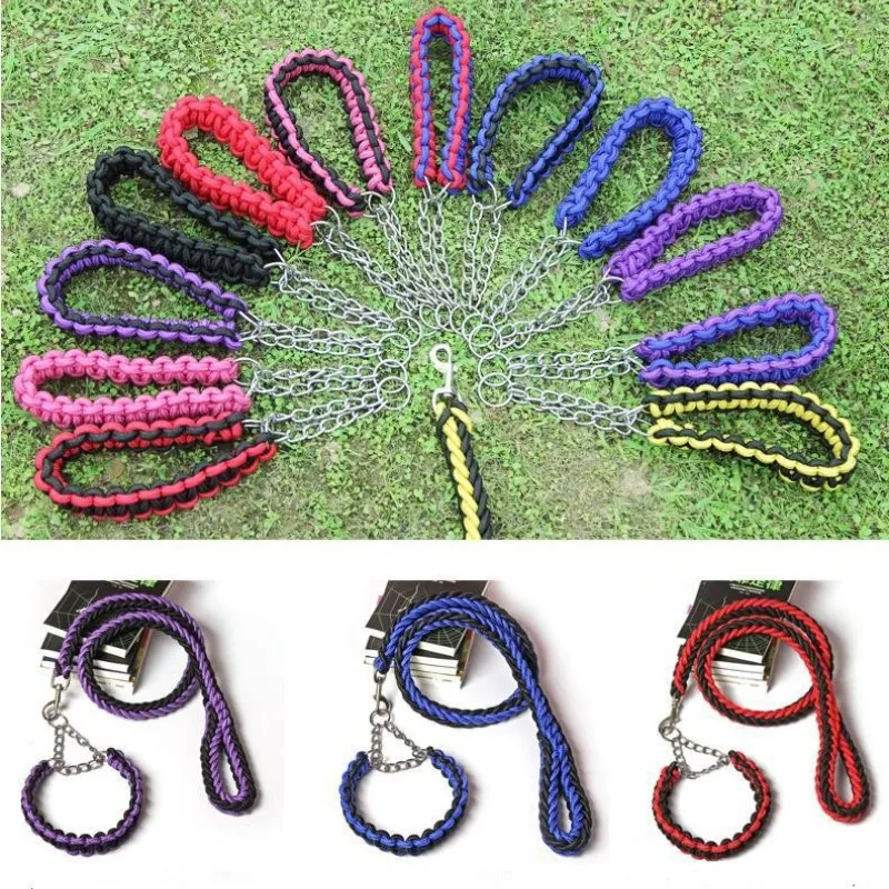 Double-Strand-Braided-Rope-Large-Dog-Leashes-Metal-P-Chain-Buckle-Color ...