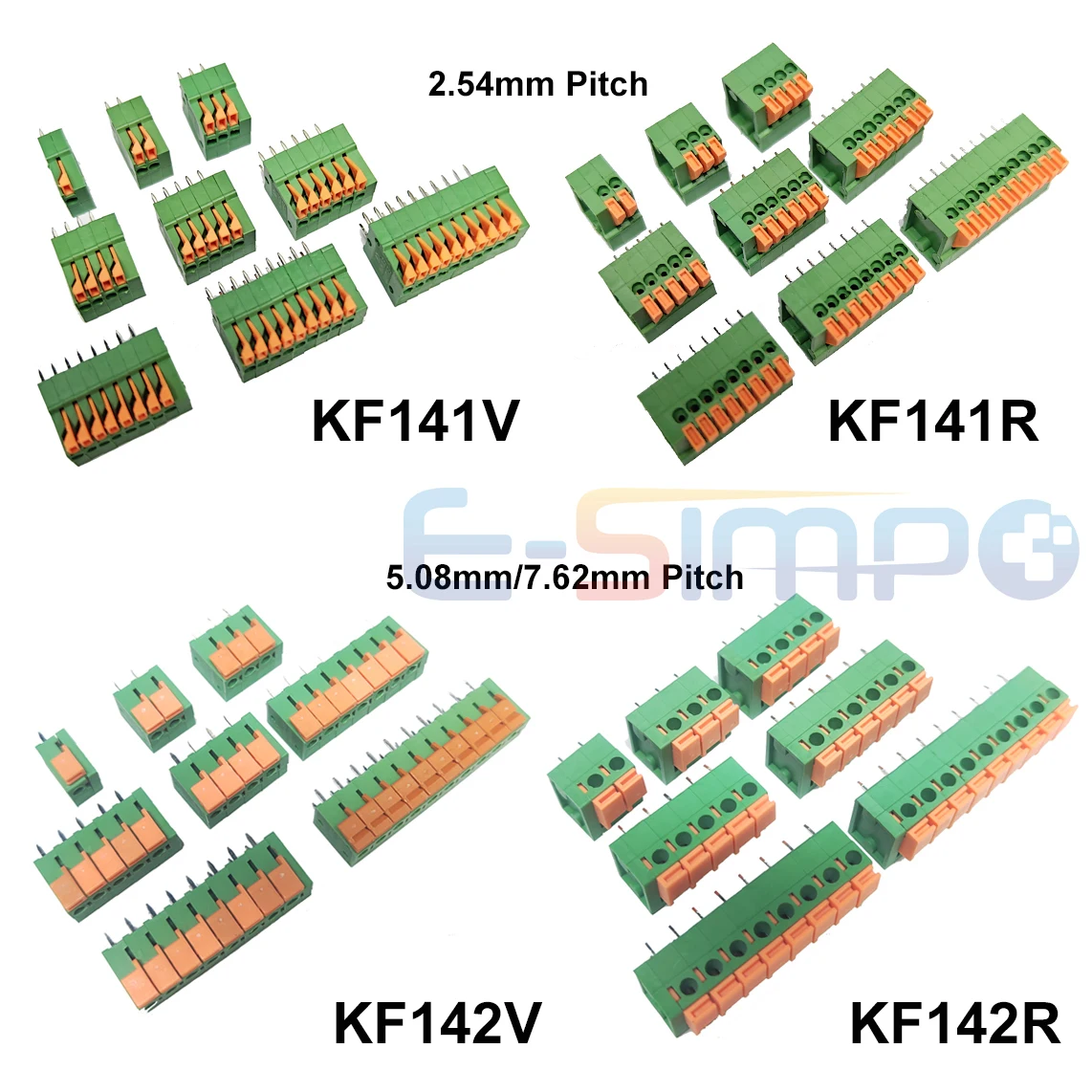 KF141V KF141R KF142V KF142R 2.54mm 5.08mm 7.62mm Push-in Spring ...