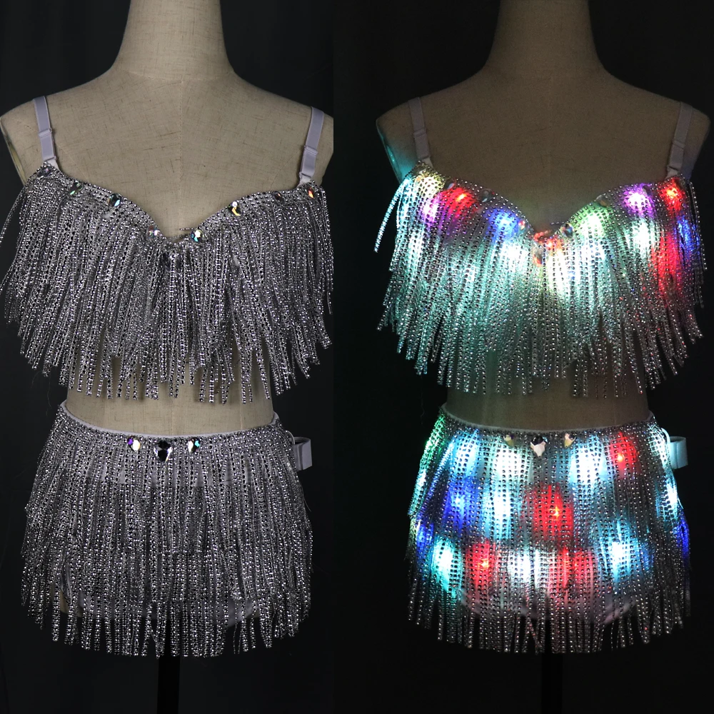 LED-Clothes-Glowing-Bra-Shorts-Fashion-Luminous-Suits-Belt-Show-Women ...