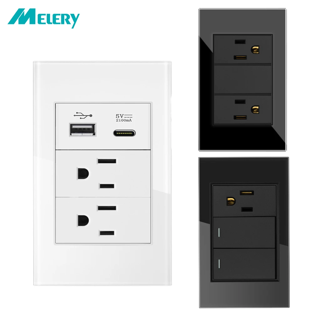 USA-Power-Wall-Socket-USB-Type-C-Light-Switch-Canada-Pole-PC-Glass ...