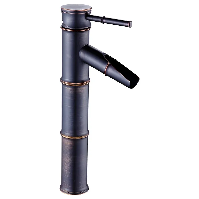 Basin-Faucets-Black-Bronze-Waterfall-Faucet-Bamboo-High-Arch-Bathroom ...