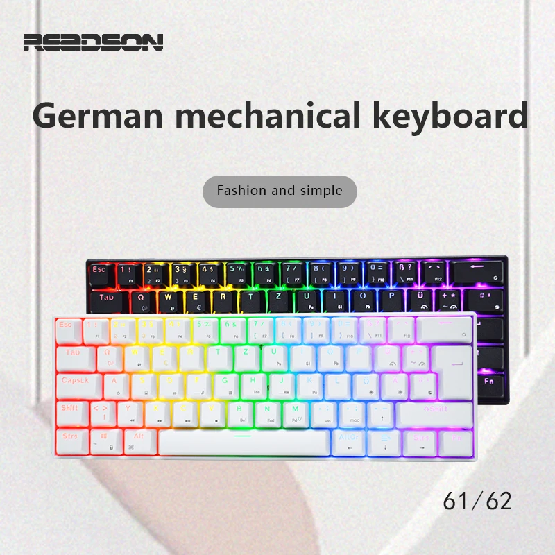 Mechanische-Tastatur-Deutsch-Layout-61-62-Keys-Verdrahtet-Schwarz-Wei ...